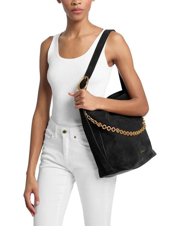 Michael Kors Large Leather Bucket Bag With Chain Detail - Black