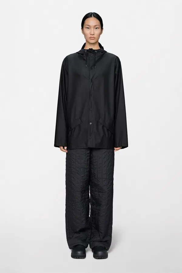 Rains Waterproof Pu Jacket With Drawstring Hood And Fishtail Hem - Black