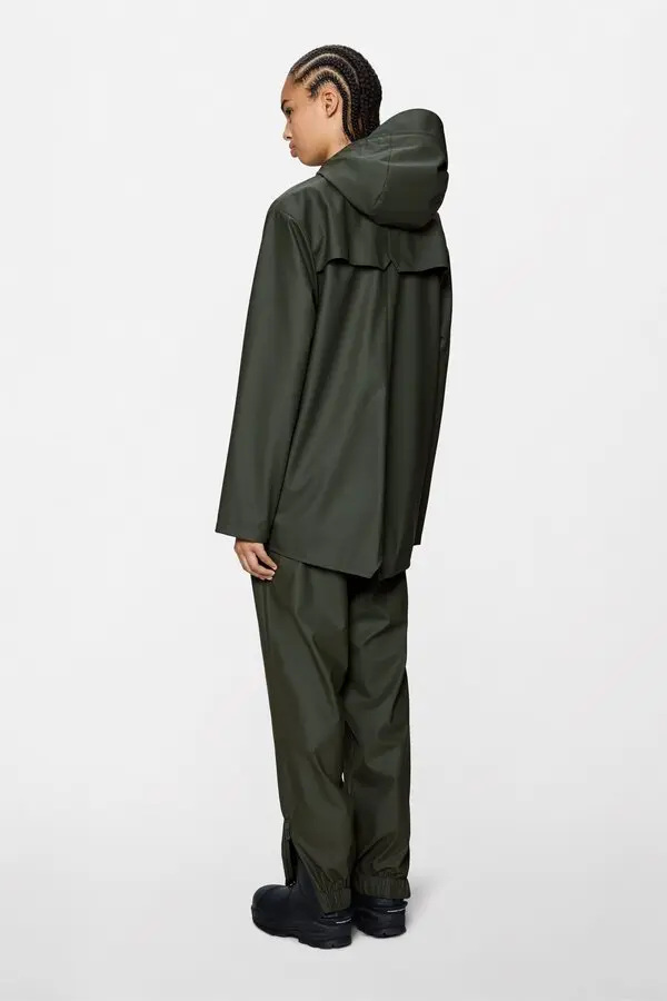 Rains Waterproof Pu Jacket With Drawstring Hood And Fishtail Hem - Green