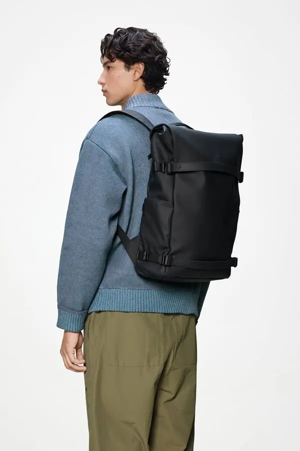 Rains Otg Backpack With Padded Laptop Sleeve And Detachable Pouch - Black
