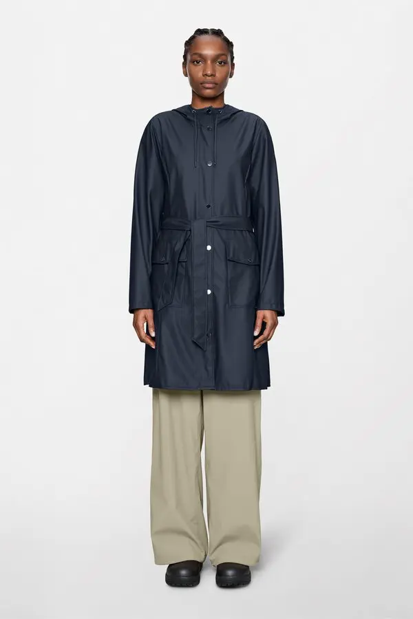 Rains Curve Long Jacket - Navy