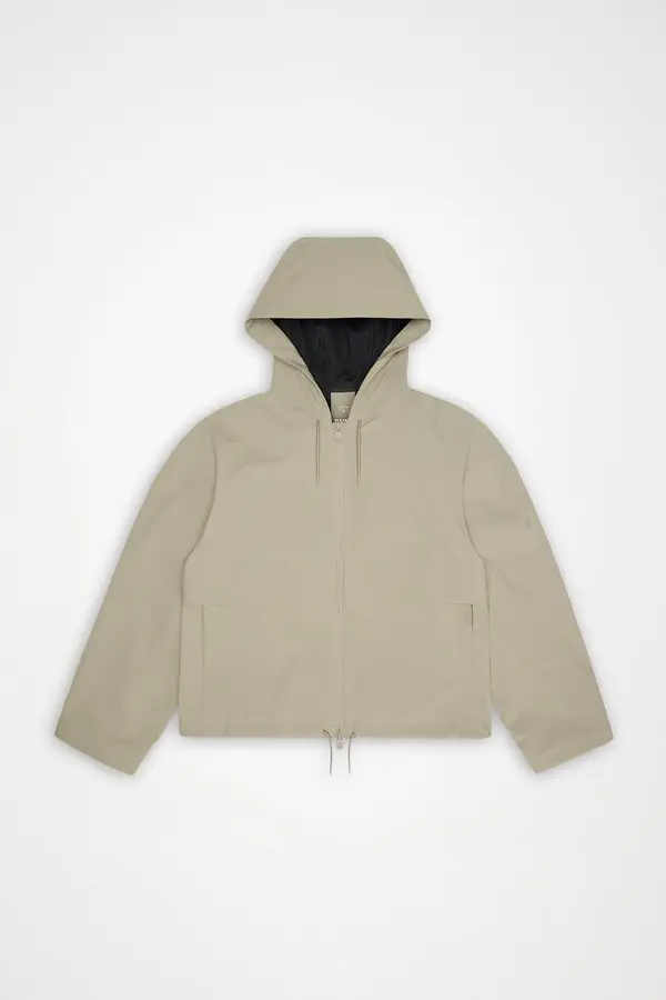 Rains Suva Hardshell Cropped Jacket With Drawstring Hood And Zip Pockets - Beige