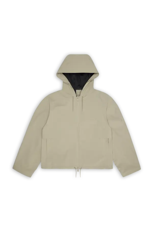 Rains Suva Hardshell Cropped Jacket With Drawstring Hood And Zip Pockets - Beige