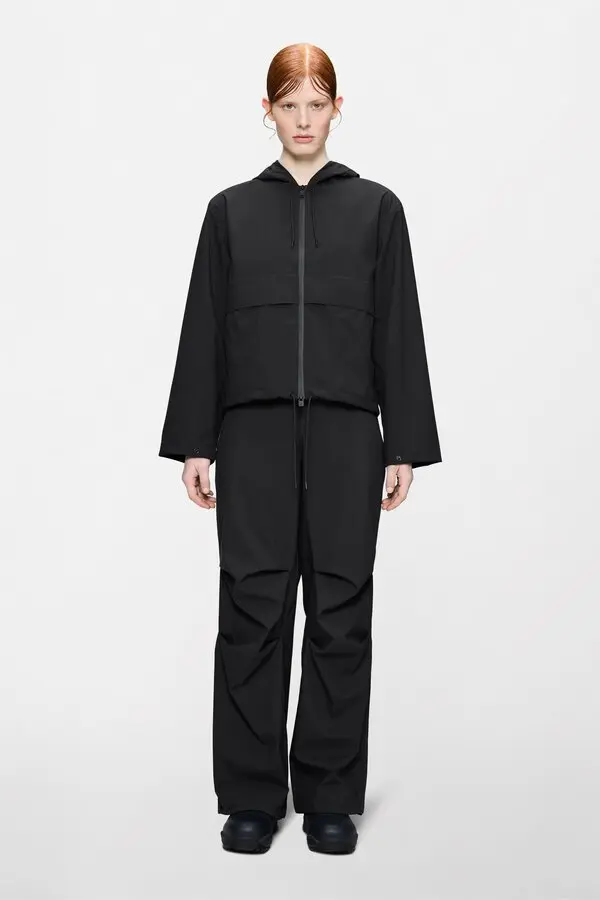 Rains Suva Hardshell Cropped Jacket With Drawstring Hood And Zip Pockets - Black