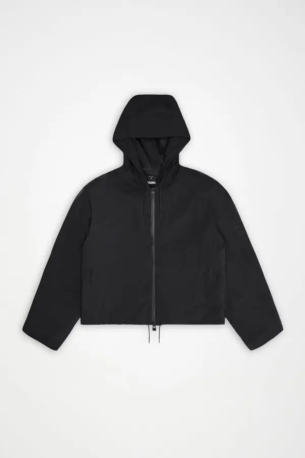 Rains Suva Hardshell Cropped Jacket With Drawstring Hood And Zip Pockets - Black