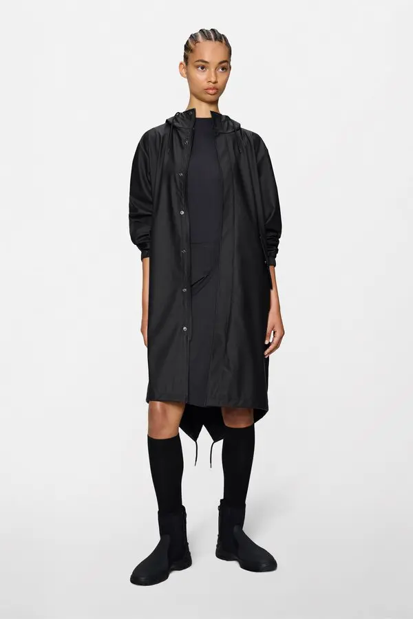 Rains Fishtail Parka, Waterproof, Hooded, Long Sleeve - Black