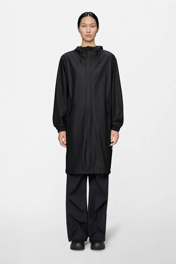 Rains Fishtail Parka, Waterproof, Hooded, Long Sleeve - Black
