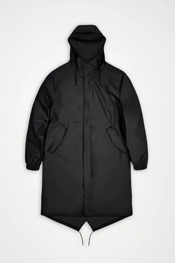 Rains Fishtail Parka, Waterproof, Hooded, Long Sleeve - Black