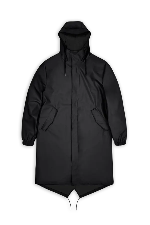 Rains Fishtail Parka, Waterproof, Hooded, Long Sleeve - Black