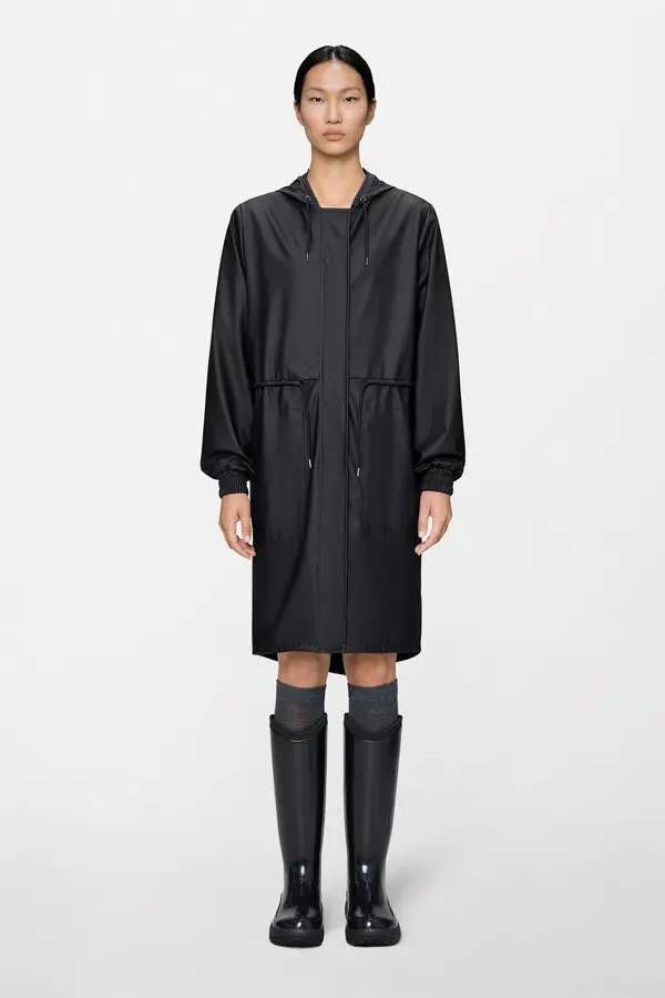 Rains String W Parka A Luxe-sport Fishtail Design - Black