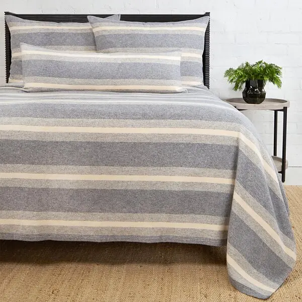 POM POM AT HOME Alpine Striped Cotton Bed Blanket, Queen - Grey/ Ivory