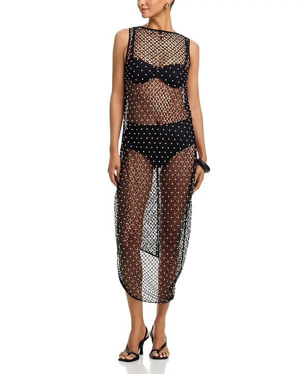 Paris Georgia Asymmetrical Pearl Embellished Mesh Maxi Dress - Black