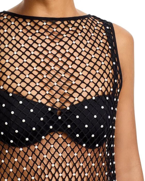 Paris Georgia Asymmetrical Pearl Embellished Mesh Maxi Dress