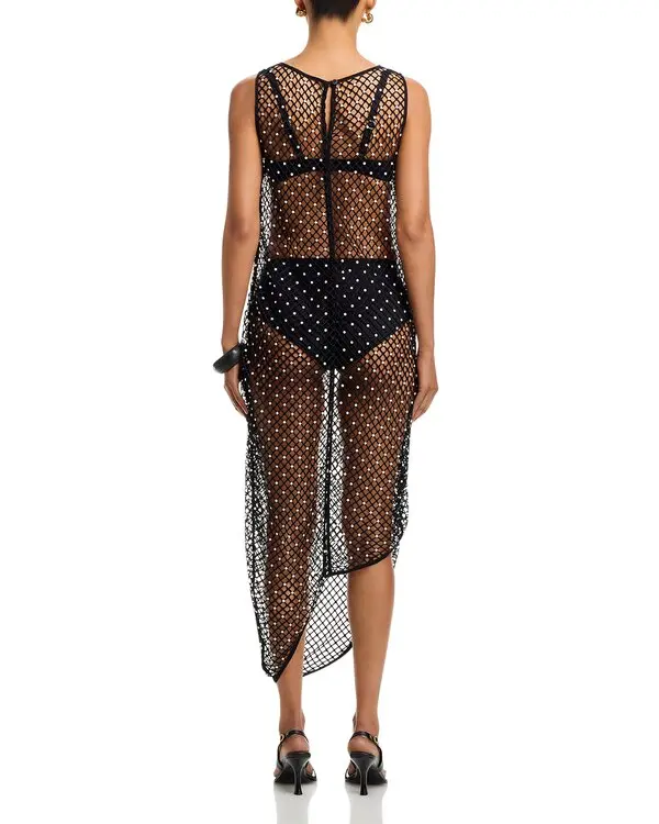 Paris Georgia Asymmetrical Pearl Embellished Mesh Maxi Dress