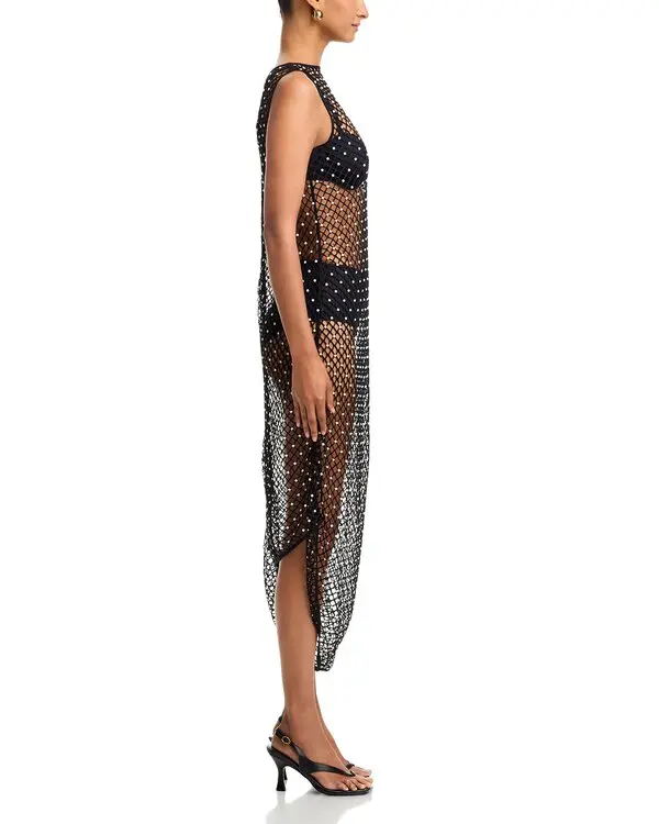 Paris Georgia Asymmetrical Pearl Embellished Mesh Maxi Dress