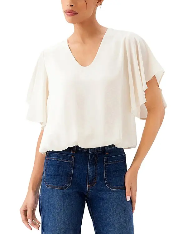 Karen Kane Flutter Sleeve V-neck Top - Ecru