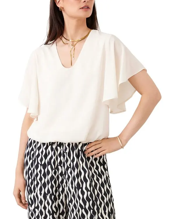 Karen Kane Flutter Sleeve V-neck Top - Ecru