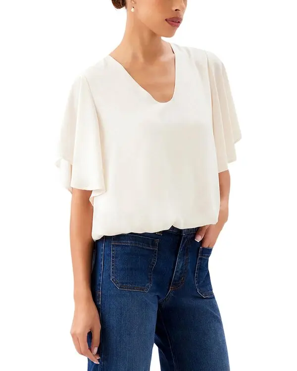 Karen Kane Flutter Sleeve V-neck Top - Ecru