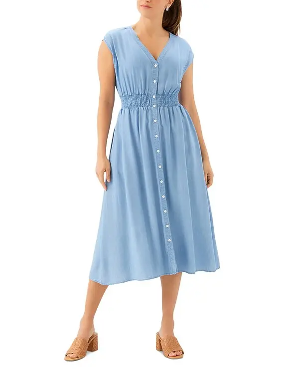 Karen Kane Smocked Waist Button-up Midi Dress