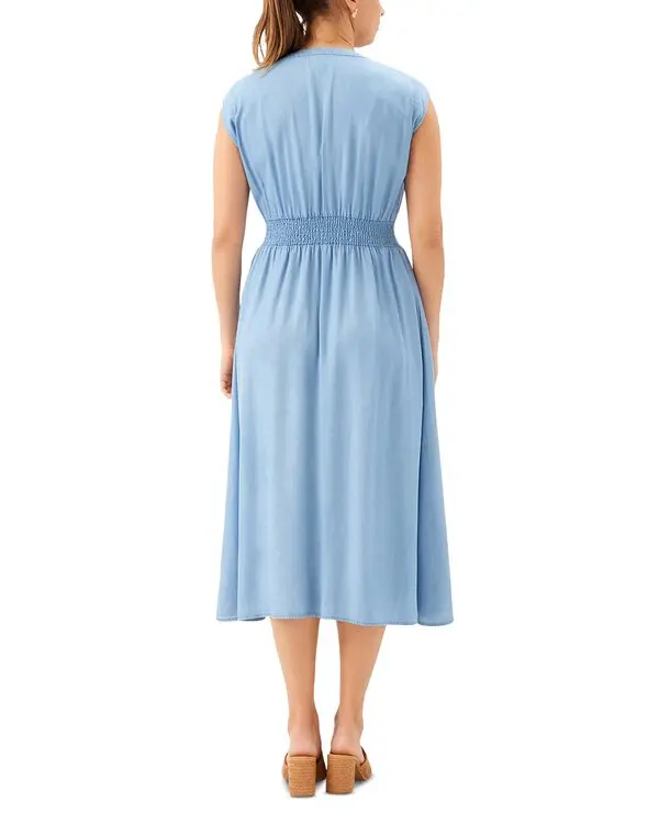 Karen Kane Smocked Waist Button-up Midi Dress