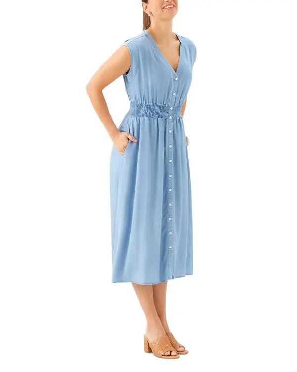 Karen Kane Smocked Waist Button-up Midi Dress