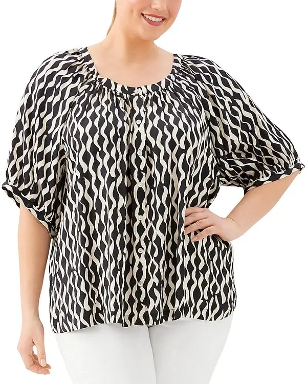 Karen Kane Printed Satin Peasant Top
