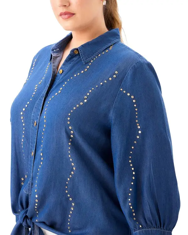 Karen Kane Blouson Sleeve Embellished Denim Shirt