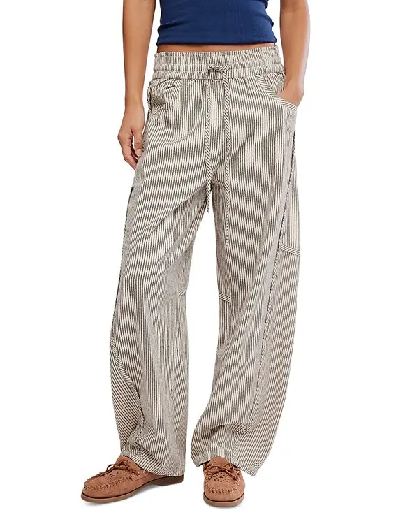 Free People Striped Wide-leg Trousers - Ivory Combo