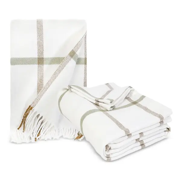 POM POM AT HOME Copenhagen Plaid Bed Blanket, King - White/ Olive