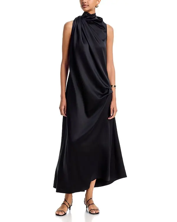 HEIRLOME Kate Twisted Draped Midi Dress In Silk Satin