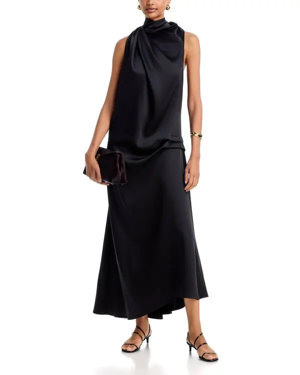 HEIRLOME Kate Twisted Draped Midi Dress In Silk Satin