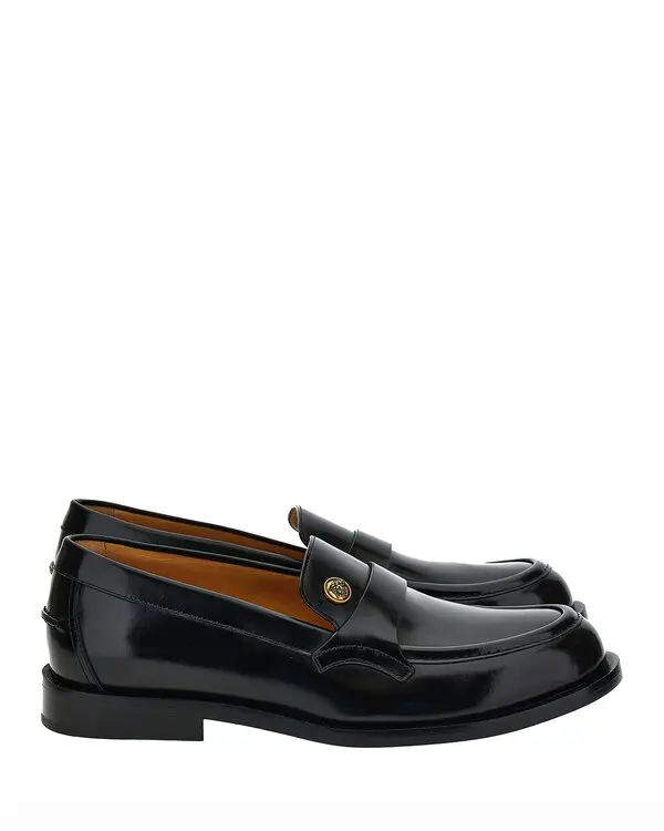 Versace Leather Loafers - Black/gold