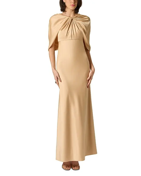 Aidan Mattox Crepe Back Satin Dress With Cape Sleeves