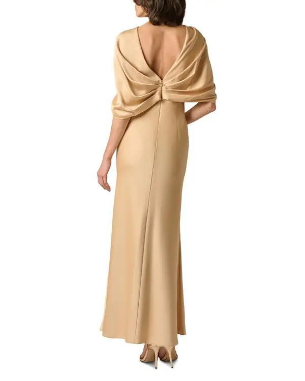Aidan Mattox Crepe Back Satin Dress With Cape Sleeves