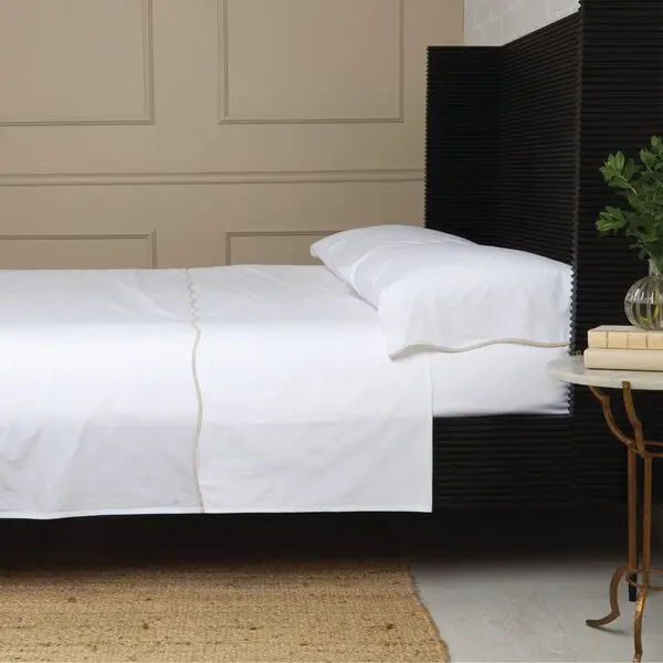 POM POM AT HOME Skylar Cotton Percale Sheet Set, King - White/flax
