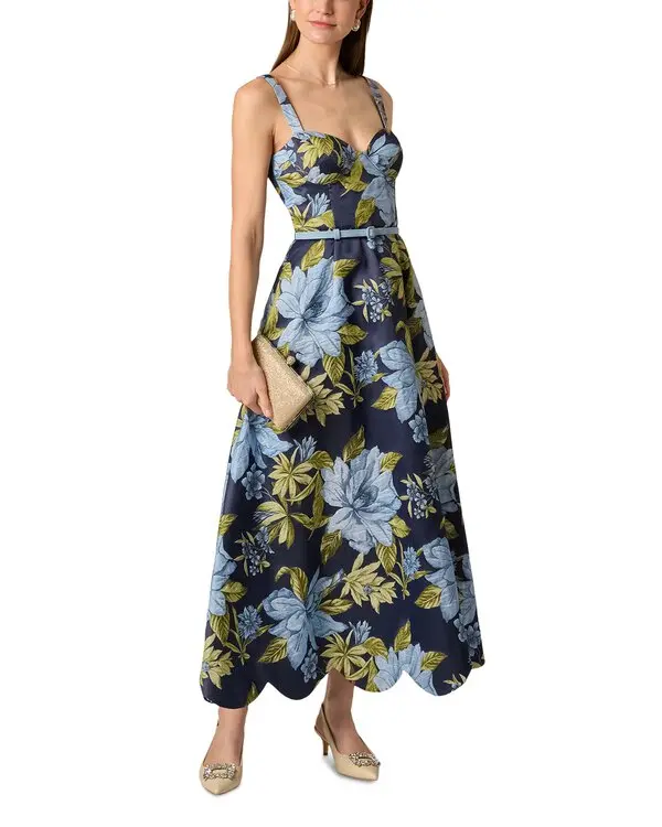 Aidan Mattox Jacquard Floral Midi Dress