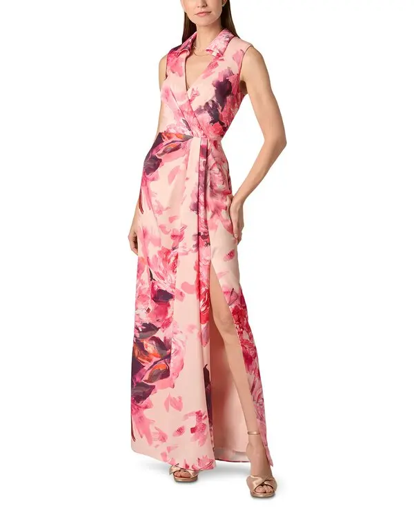 Aidan Mattox Floral Print Collared Gown