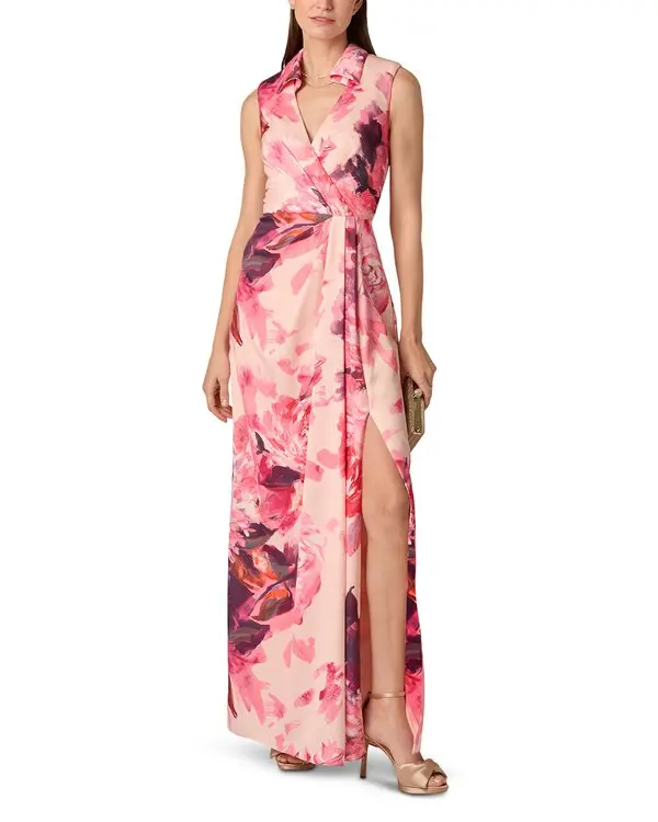 Aidan Mattox Floral Print Collared Gown