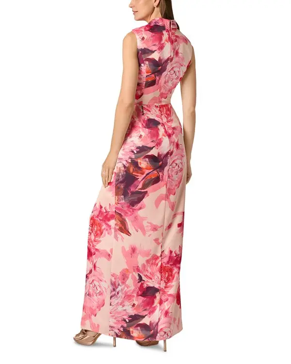 Aidan Mattox Floral Print Collared Gown