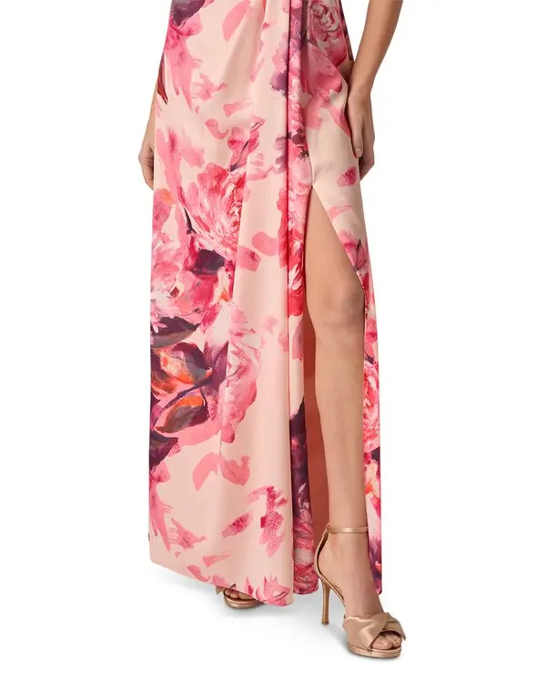 Aidan Mattox Floral Print Collared Gown