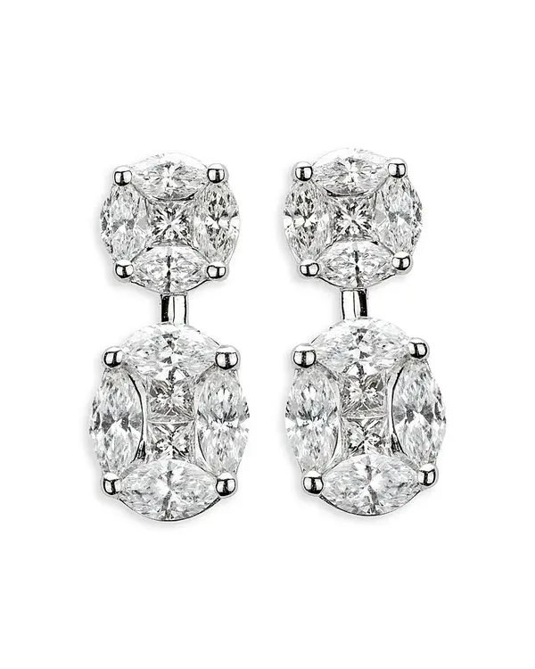 ZYDO 18k Gold Diamond Two Element Drop Earrings, 1.73 Tcw - White