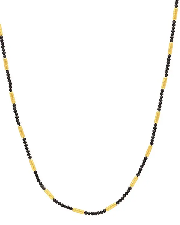 Gurhan 18k & 24k Yellow Black Spinel & Hammered Bead Collar Necklace - Gold