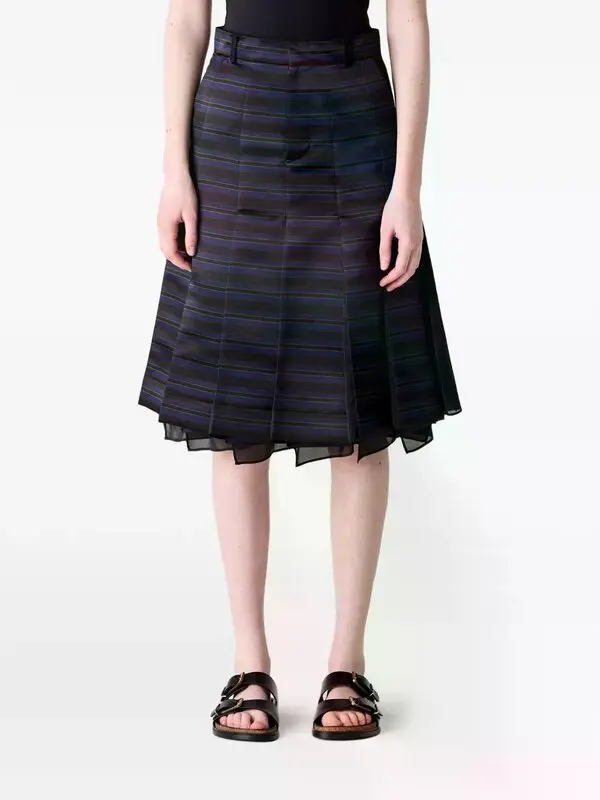 Sacai Striped Pleated Midi Skirt - Black