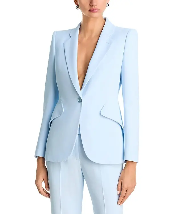 Alexander McQueen Leaf Crepe Single Breasted Blazer - Turquoise