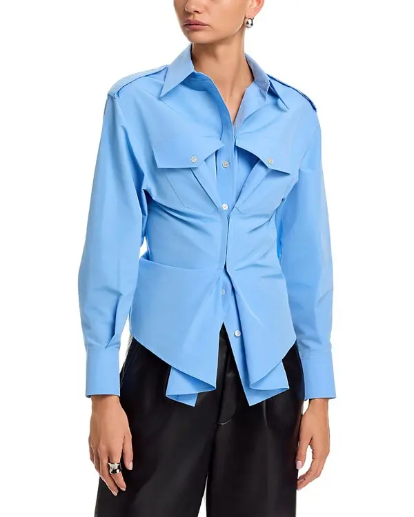 Alexander McQueen Gathered Long Sleeved Shirt - Navy