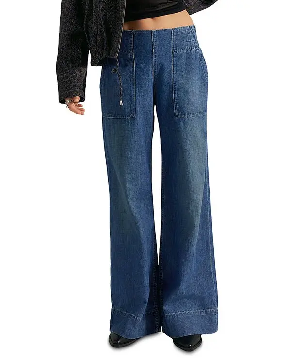 Free People Breezy High Rise Wide Leg Jeans - Cobalt