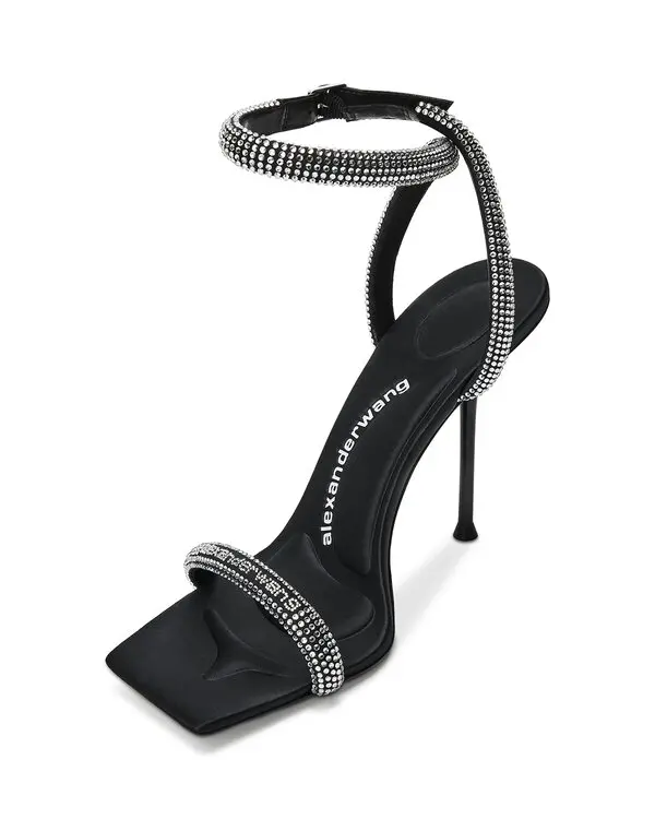Alexander Wang Julie 105 Crystal Ankle Strap Sandals - Black/silver