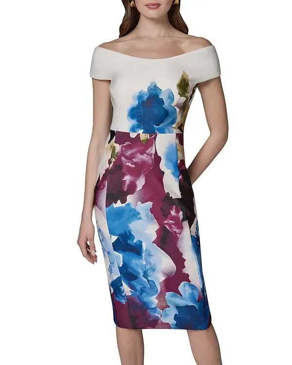 Donna Karan New York Off-the-shoulder Floral Print Sheath Dress