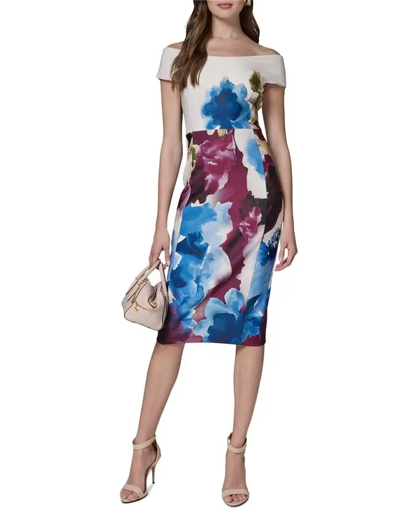 Donna Karan New York Off-the-shoulder Floral Print Sheath Dress