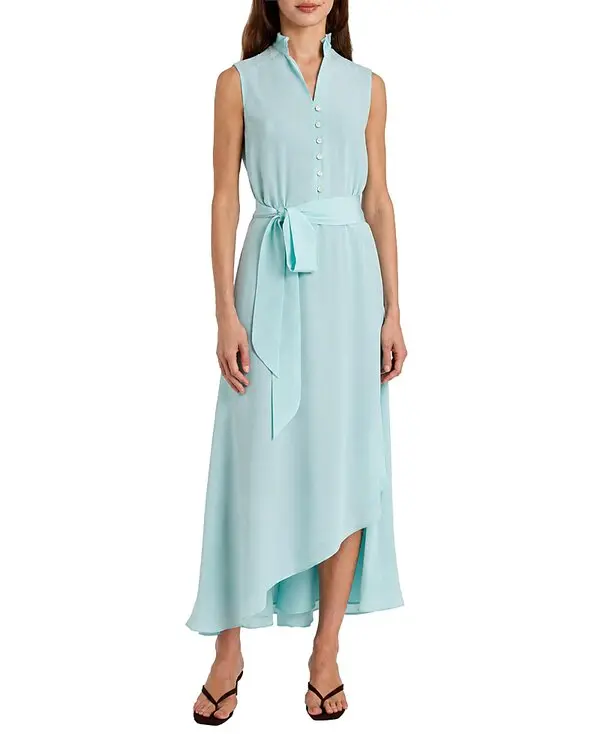 Santorelli Carson Silk Midi Dress With Ruffled Collar - Sky Blue